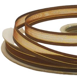 Listón de Organza con Orilla Metálica Café-Oro #1.5 | Mercería Parisina