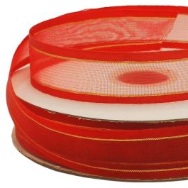 Listón de Organza con Orilla Metálica Rojo-Oro #5 | Mercería Parisina
