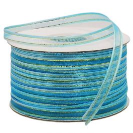 Listón de Organza con Orilla Metálica Turquesa-Oro #1 | Mercería Parisina