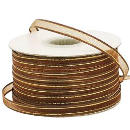 Listón de Organza con Orilla Metálica Cafe-Oro #1 | Mercería Parisina