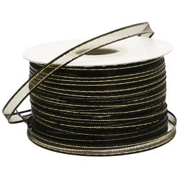 Listón de Organza con Orilla Metálica Negro-Oro #1 | Mercería Parisina
