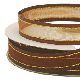 Listón de Organza con Orilla Metálica Café-Oro #3 | Mercería Parisina