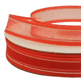 Listón de Organza con Orilla Metálica Coral-Plata #3 | Mercería Parisina