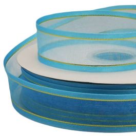 Listón de Organza con Orilla Metálica Turquesa-Oro #5 | Mercería Parisina