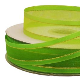 Listón de Organza con Orilla Metálica Manzana-Oro #5 | Mercería Parisina