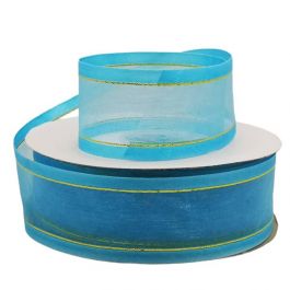 Listón de Organza con Orilla Metálica Turquesa-Oro #9 | Mercería Parisina