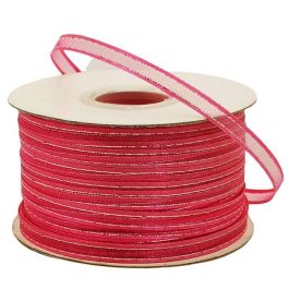 Listón de Organza con Orilla Metálica Fiusha-Plata #1 | Mercería Parisina