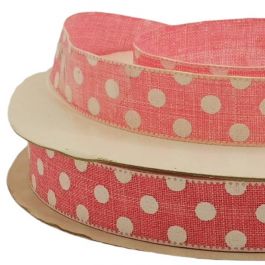 Listón Tipo Yute Lunares Rosa | Mercería Parisina