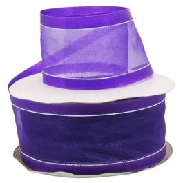 Listón de Organza con Orilla Metálica Morado-Plata #12 | Mercería Parisina