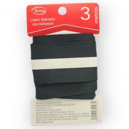 Listón Satinado con Adhesivo Negro #12 | Mercería y Manualidades Parisina
