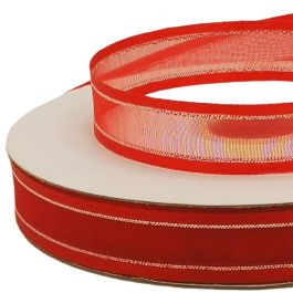 Listón de Organza con Orilla Metálica Rojo-Plata #3 | Mercería Parisina